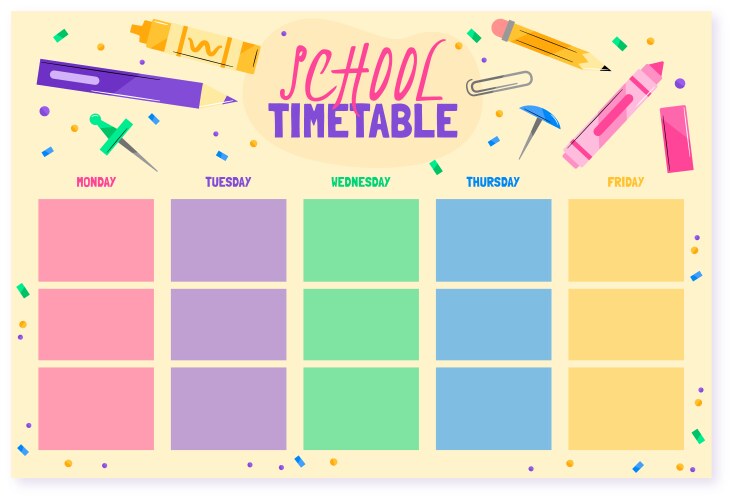 Cartoon back to school timetable template Vector Image