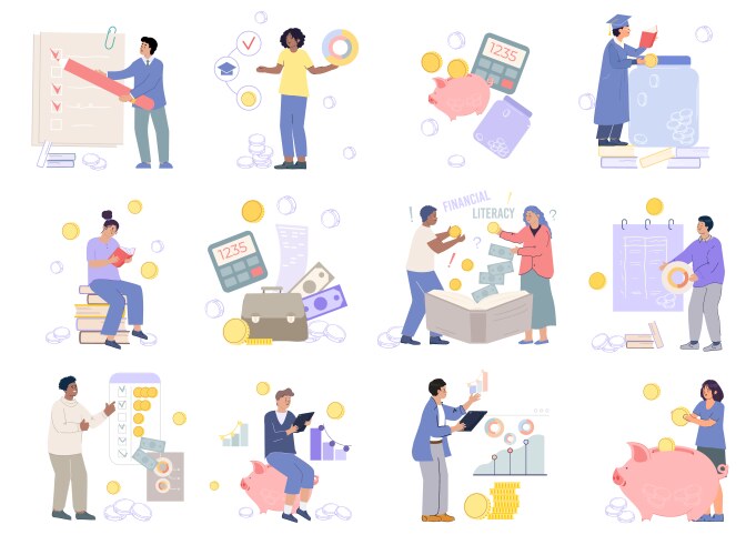 Financial literacy set Royalty Free Vector Image