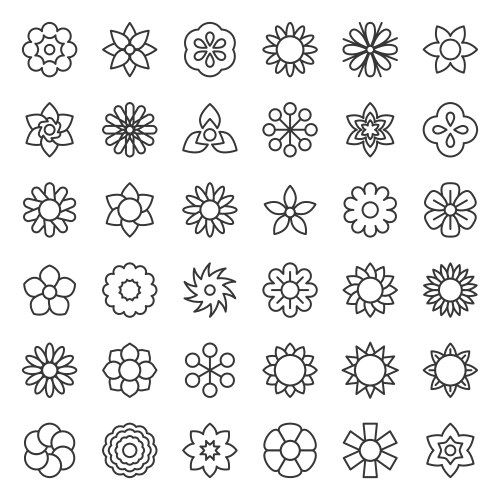 Outline flower icon set draw Royalty Free Vector Image
