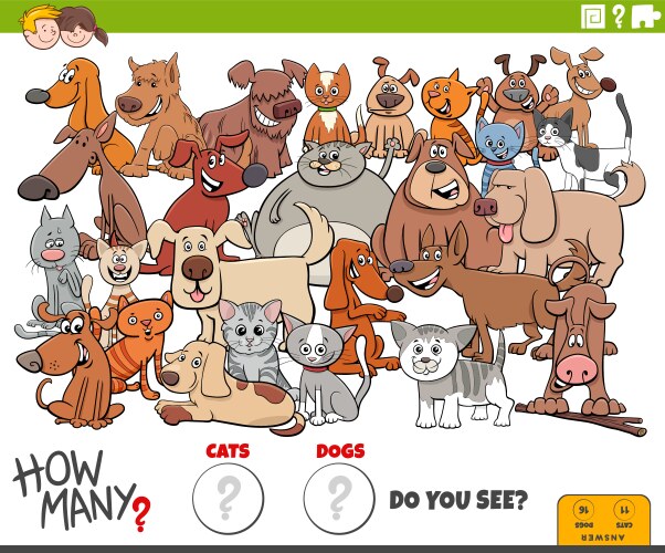 Counting cartoon children and dogs educational Vector Image