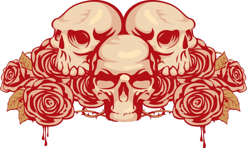 Hand drawn skull with roses head wreath Royalty Free Vector