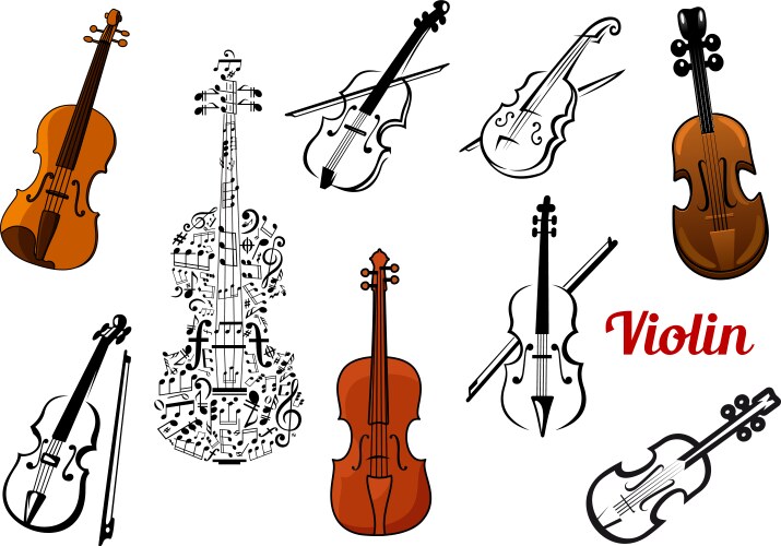 Violin and bow Royalty Free Vector Image - VectorStock