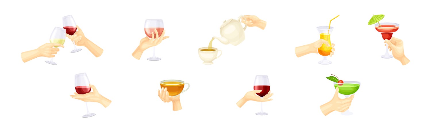 Hand holding drink and different beverage Vector Image
