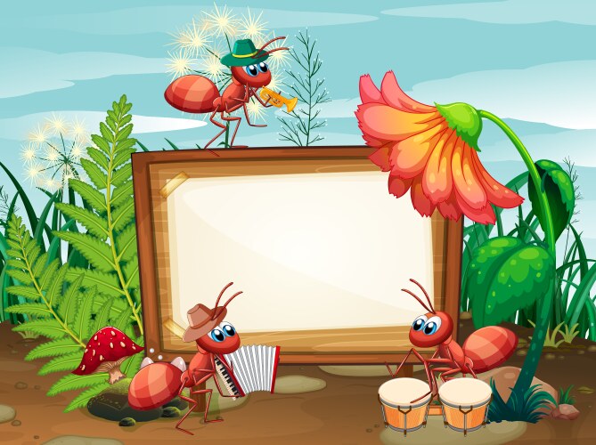 Border template design with insects in garden Vector Image