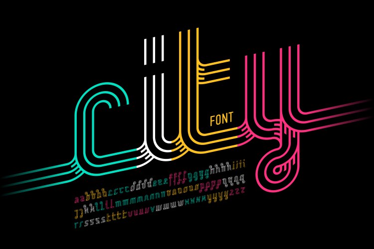 Continuous line font inline alphabet Royalty Free Vector