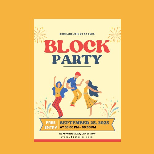 Hand-drawn block party flyer design Royalty Free Vector