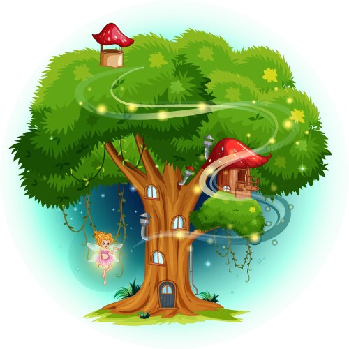 Cartoon treehouse with windows and a door Vector Image