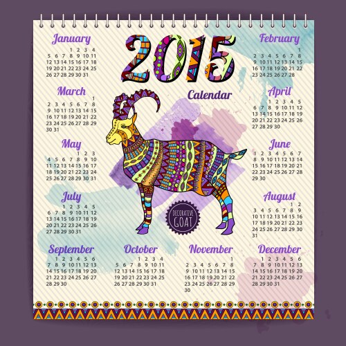 Calendar for 2015 year with a goat and zodiac sign