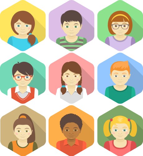 Cute kids face avatar cartoon character set Vector Image