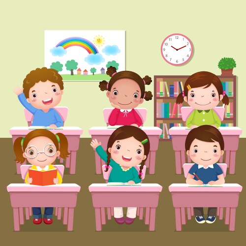 Cartoon school kids studying in the classroom Vector Image
