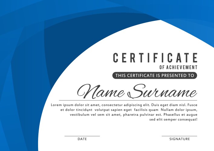 Certificate template in elegant blue color Vector Image