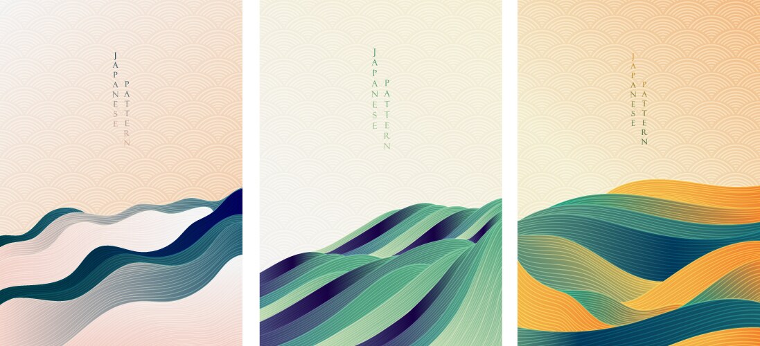 Japanese mountain background wavy line Royalty Free Vector
