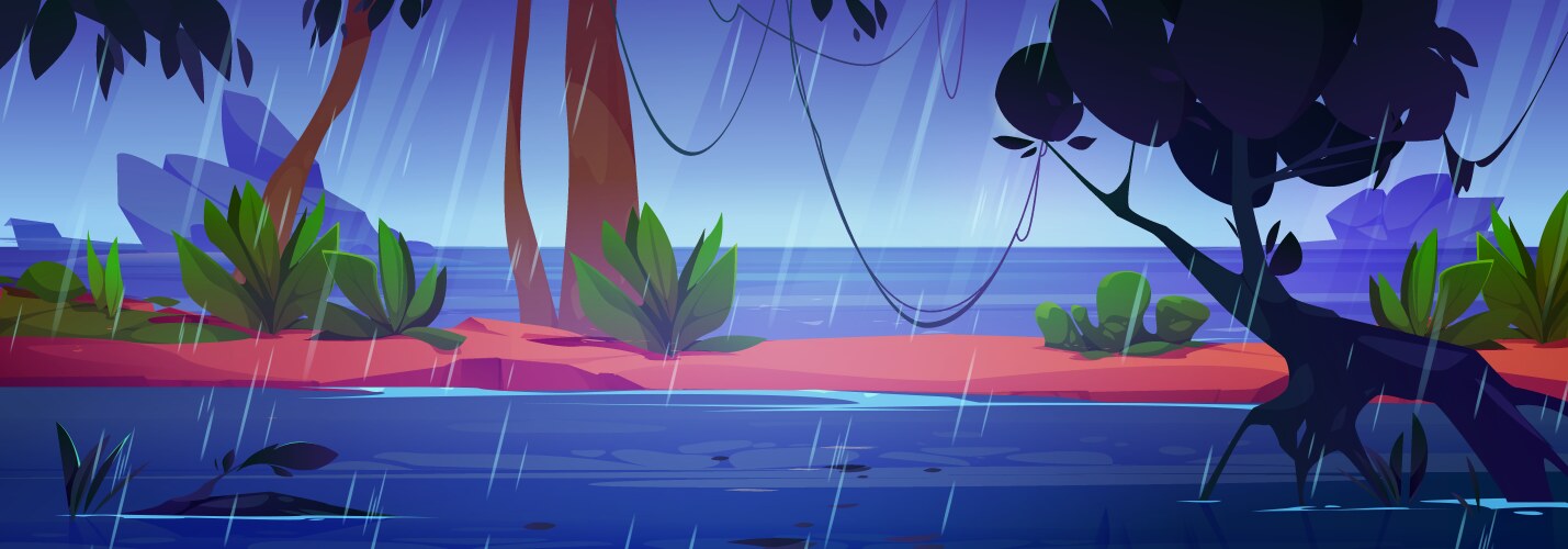 Cartoon forest river water scene background Vector Image