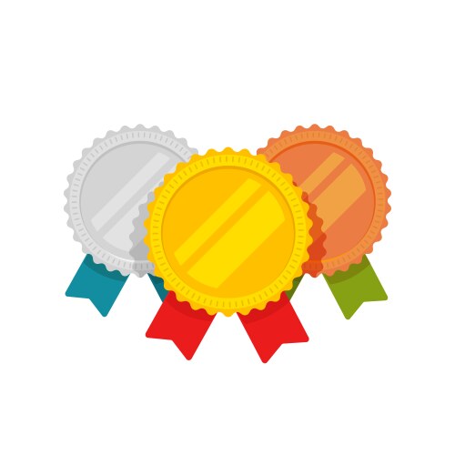 Medal gold icon flat cartoon medallion Royalty Free Vector