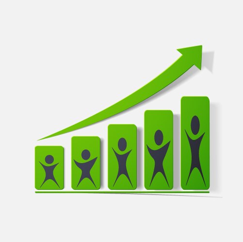 Paper clipped sticker growing graph Royalty Free Vector