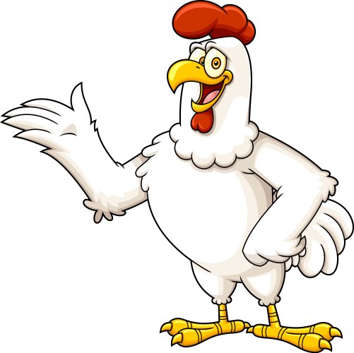 Outlined Funny Chicken Rooster Cartoon Character Vector Image
