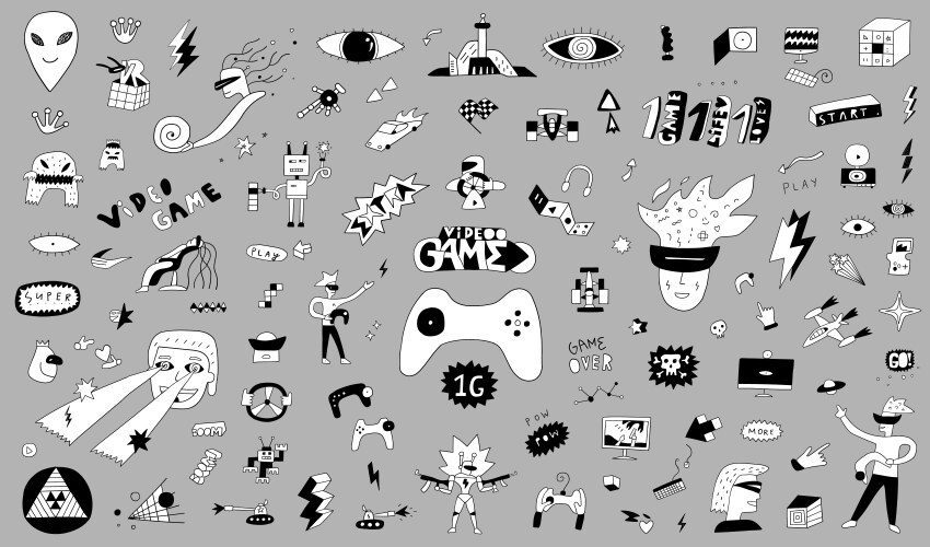 Gamer Doodles Vector Images (over 1,100)
