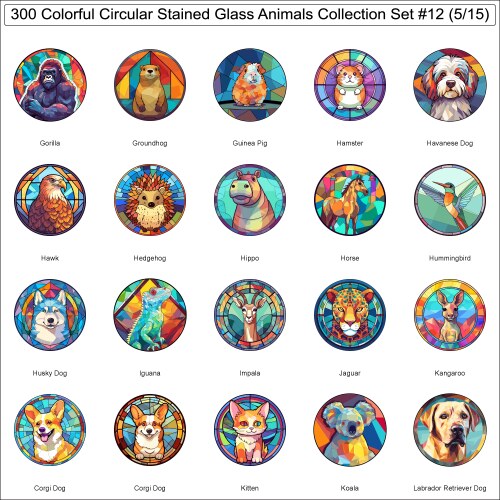 300 colorful circular stained glass animals Vector Image
