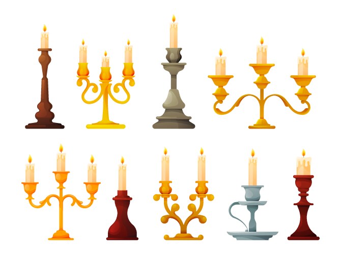 Cartoon candlestick set candle holders Royalty Free Vector