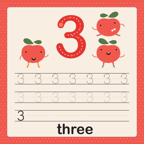 Number three tracing worksheets Royalty Free Vector Image