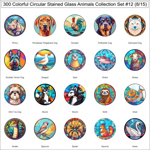 300 colorful circular stained glass animals Vector Image