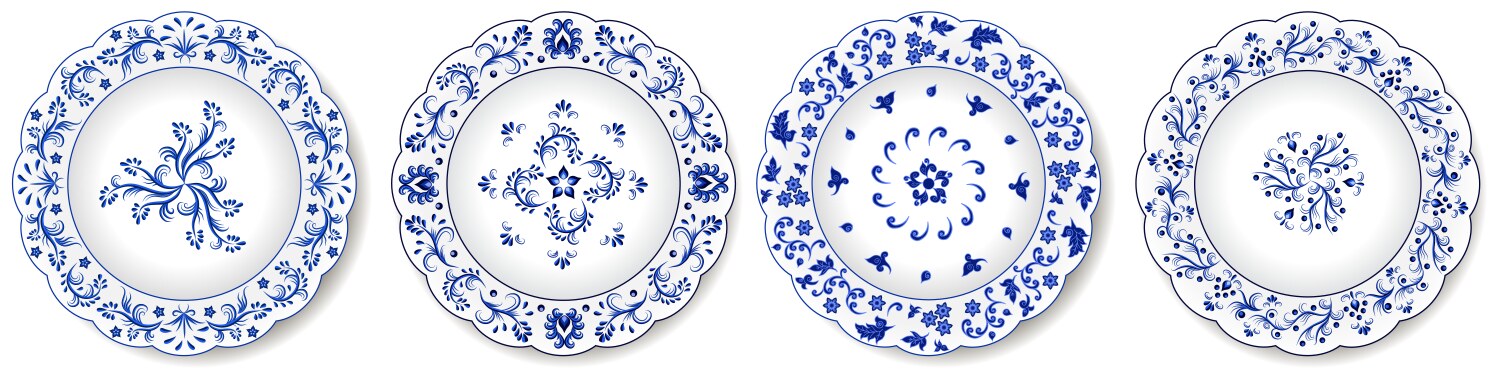 Porcelain plate with blue on white abstract Vector Image