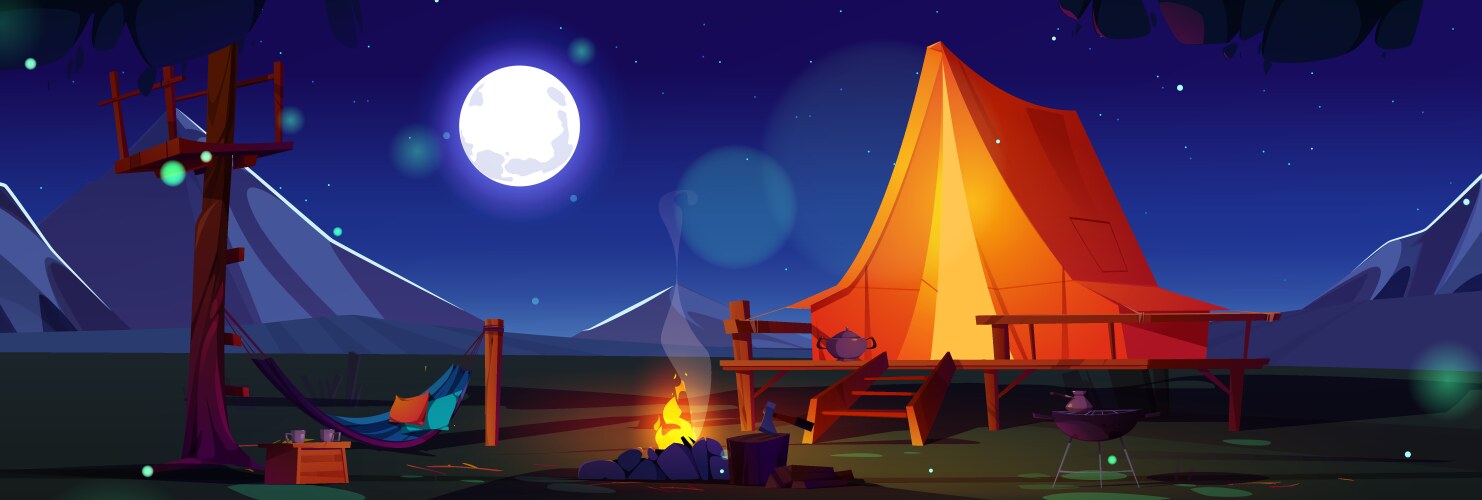 Cartoon night nature landscape full moon shining Vector Image