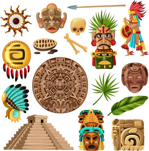 Mayan mask cartoon set Royalty Free Vector Image