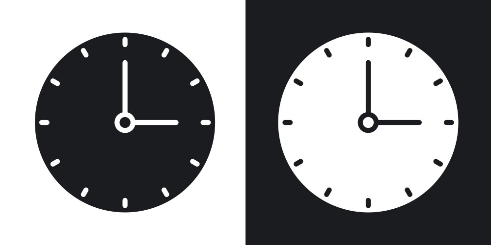 Clock icon set in solid black and white color Vector Image