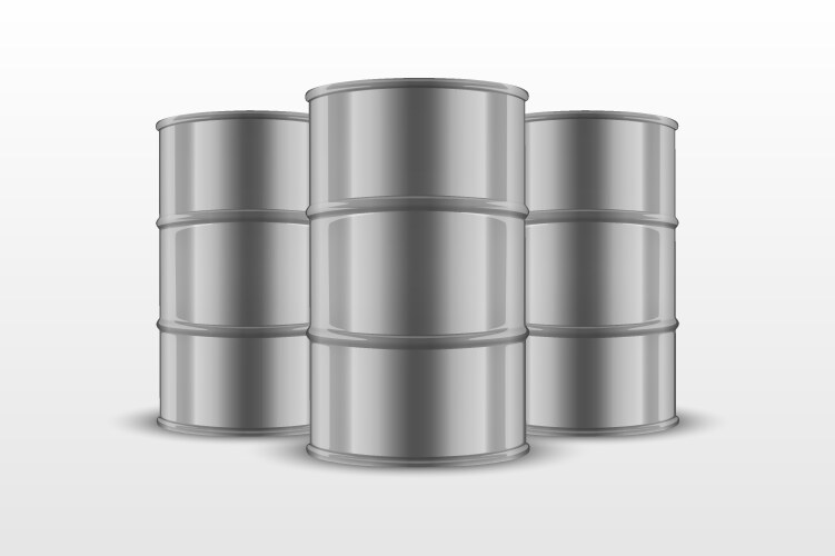 3d realistic five gray steel silver barrels Vector Image