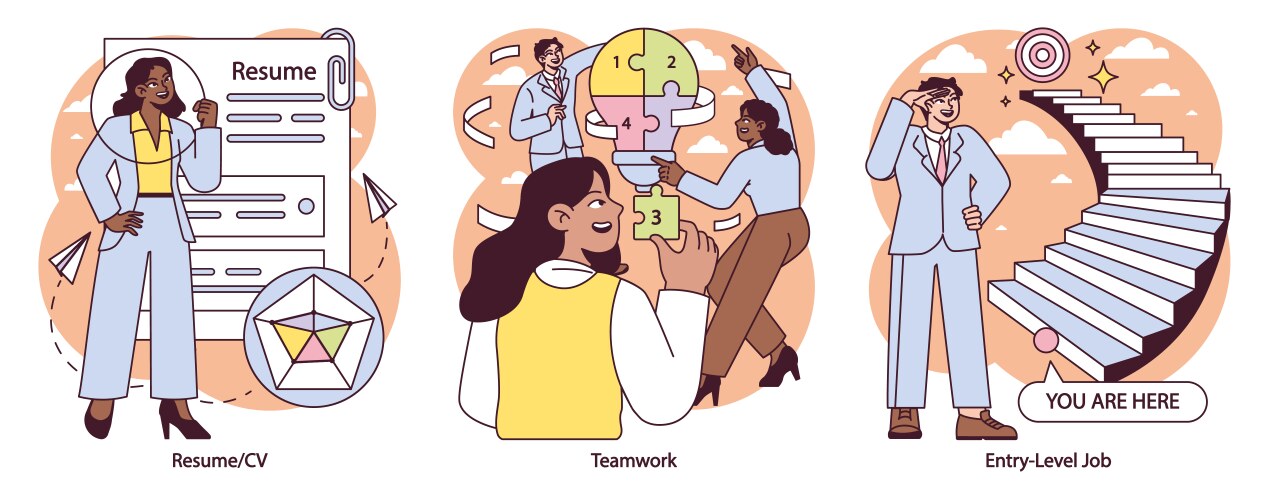 First job journey set Royalty Free Vector Image