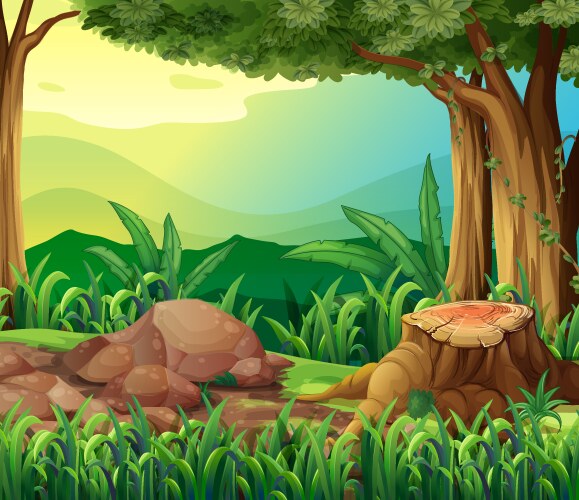 Cartoon of a big tree at the forest Royalty Free Vector