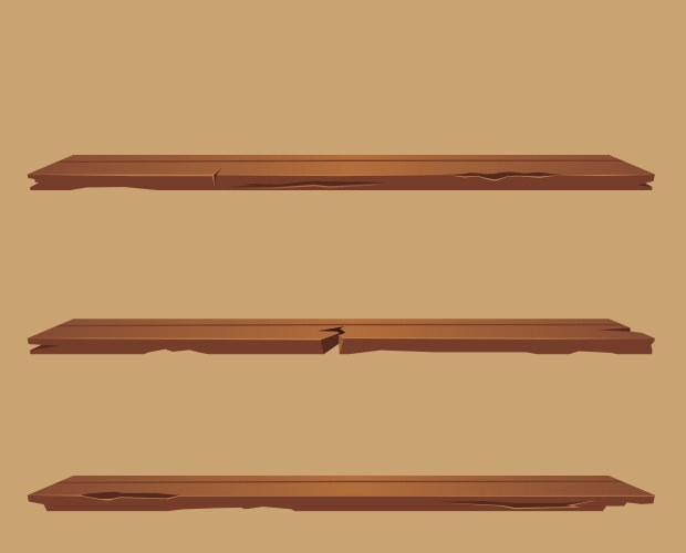 Wooden shelf mockup three empty shelves template Vector Image