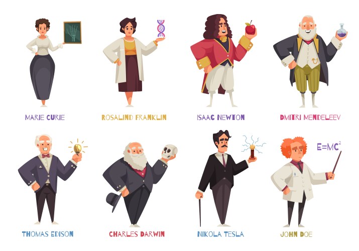 Famous scientists characters set Royalty Free Vector Image