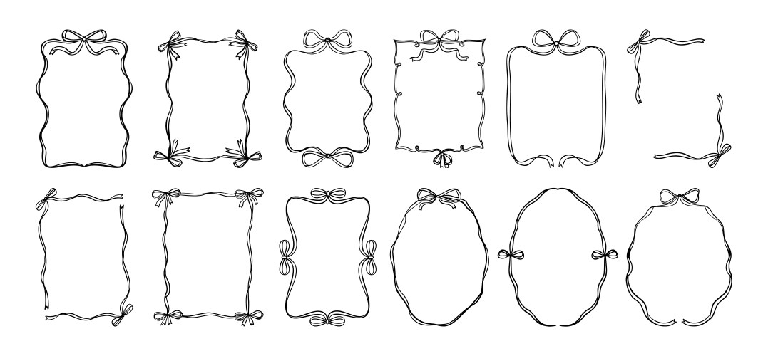 Bow frame ribbon border vintage hand drawn set Vector Image