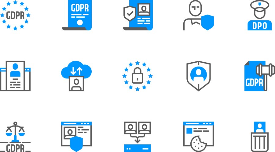 Compliance quality procedure icons set Royalty Free Vector