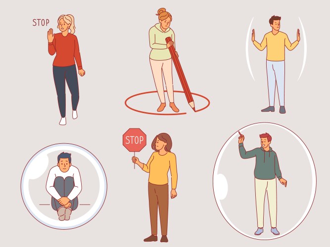 Woman drawing line to create personal boundaries Vector Image