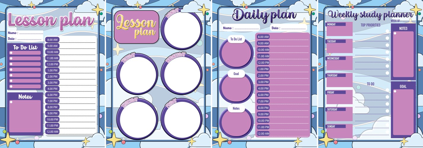 Lesson study plan hourly schedule for effective Vector Image