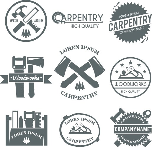 Carpentry and woodworkers vintage emblems Vector Image