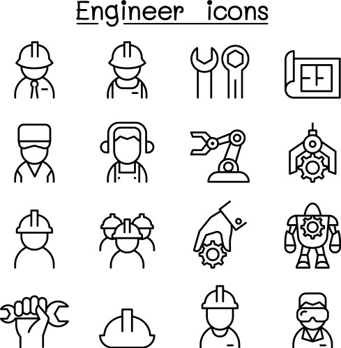 Robot icon set in thin line style Royalty Free Vector Image