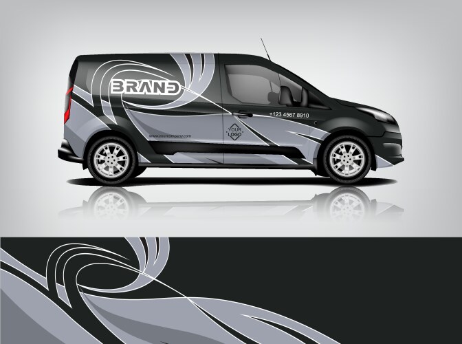 Van wrap design template with wave shapes decal Vector Image