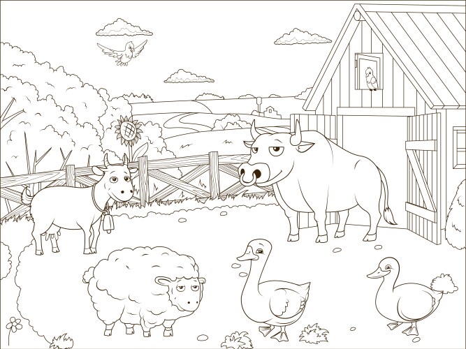 Cute Farm Animals Drawing Royalty Free Vector Image
