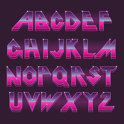 80 s purple neon retro font futuristic metal Vector Image