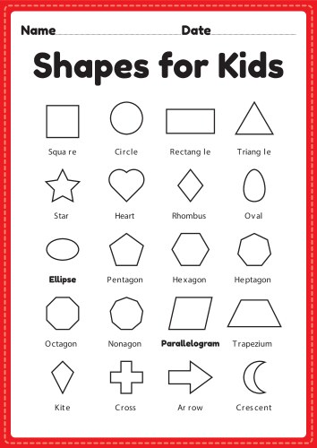 Basic shapes for kids printable page Royalty Free Vector