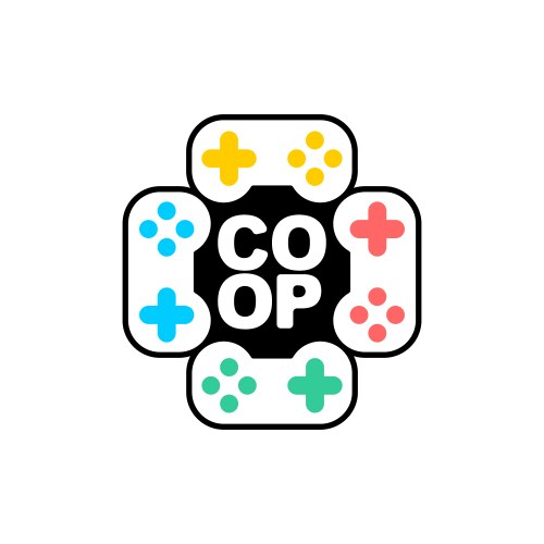 Coop game logo cooperative sign video Royalty Free Vector