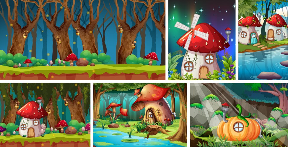 Six different scene fantasy world Royalty Free Vector Image