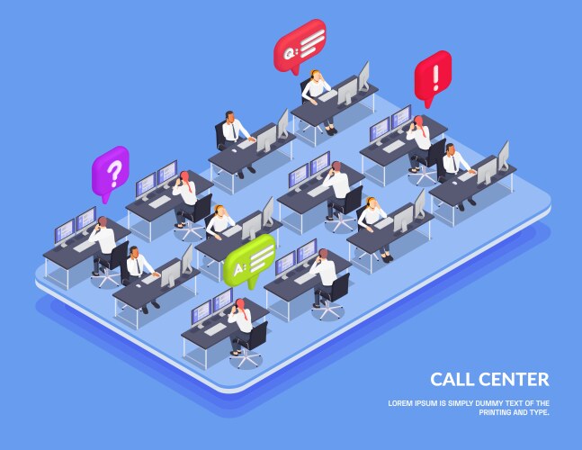 Customer service isometric and colored composition