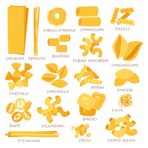 Pasta shape icons Royalty Free Vector Image - VectorStock