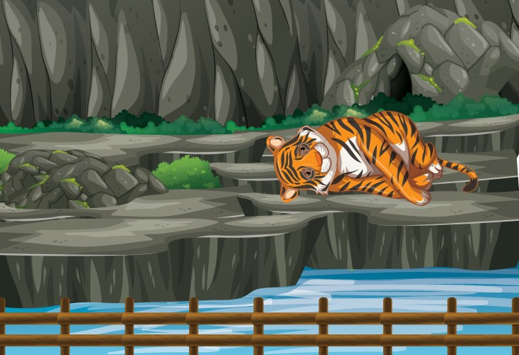 Scene with tiger in zoo Royalty Free Vector Image