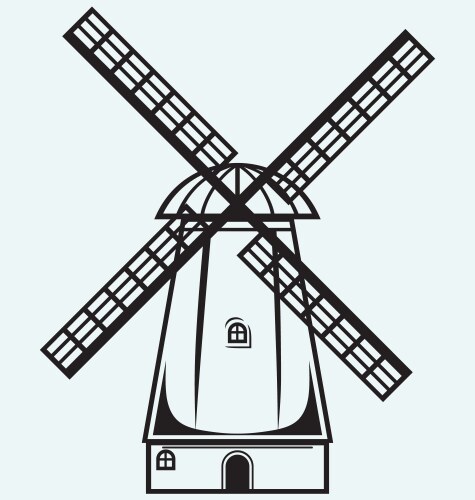 Old european windmill isolated on white background